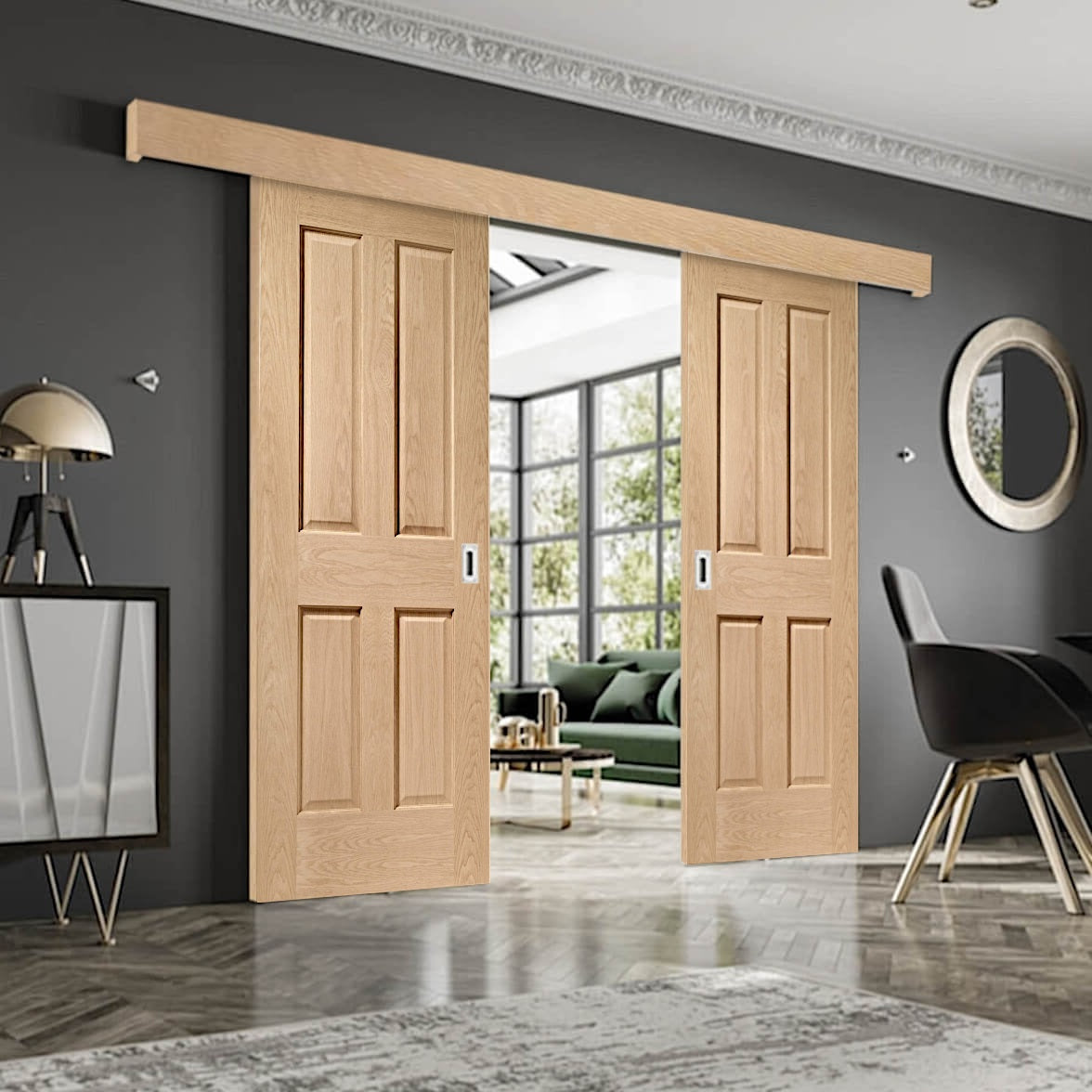Victorian Oak Sliding Doors | Victorian Doors with Pelmet Track ...